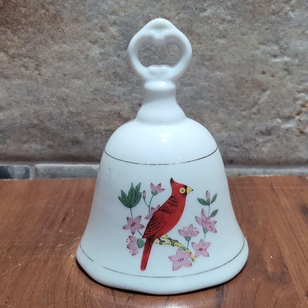 Vintage Porcelain Bell Red Cardinal Bird Pink Flowers - Etsy
