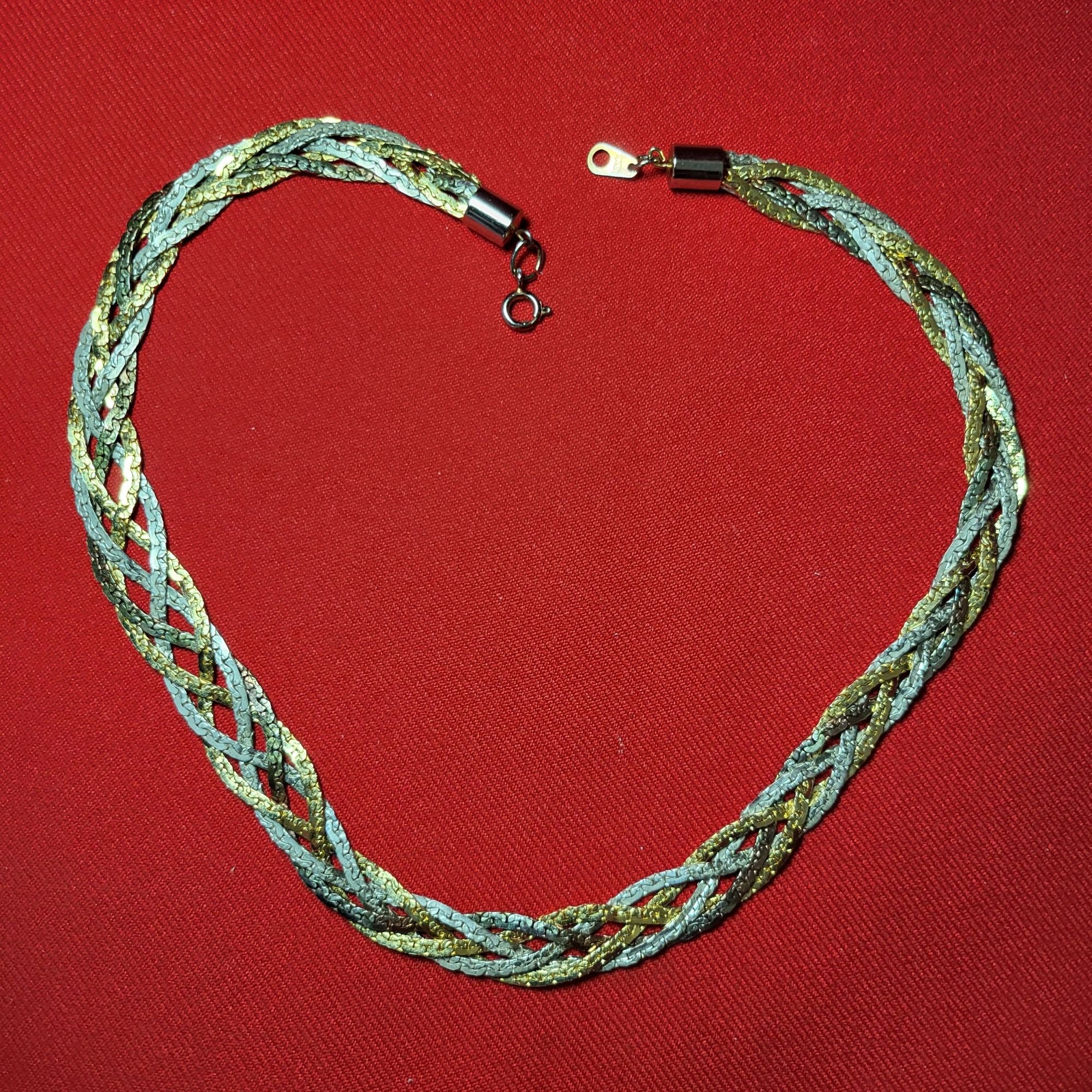 Vintage Five-strand Braided Herringbone Chain Necklace Silver & Gold ...