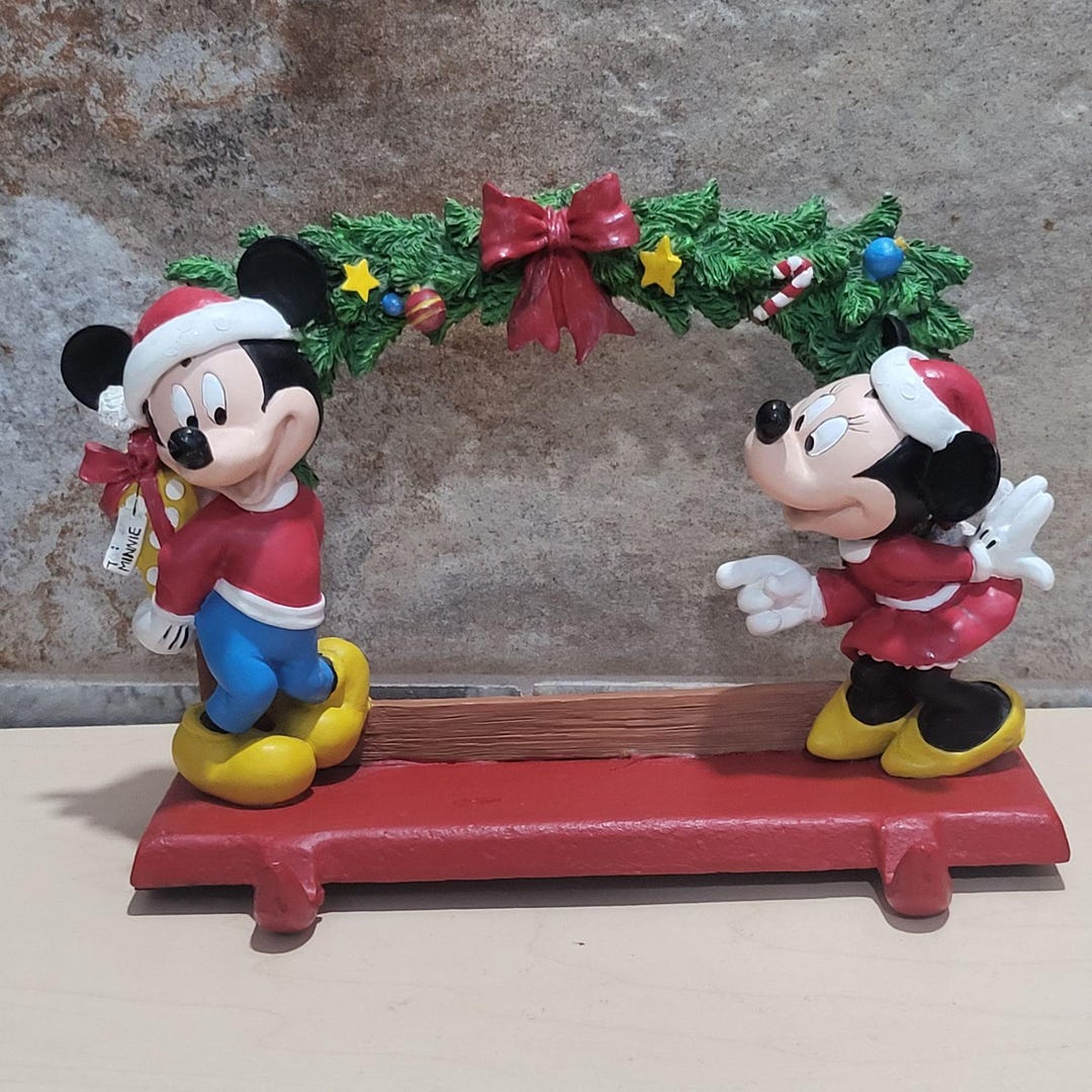 Vintage Disney Cast Iron Minnie Mickey Mouse Double Stocking Holder ...