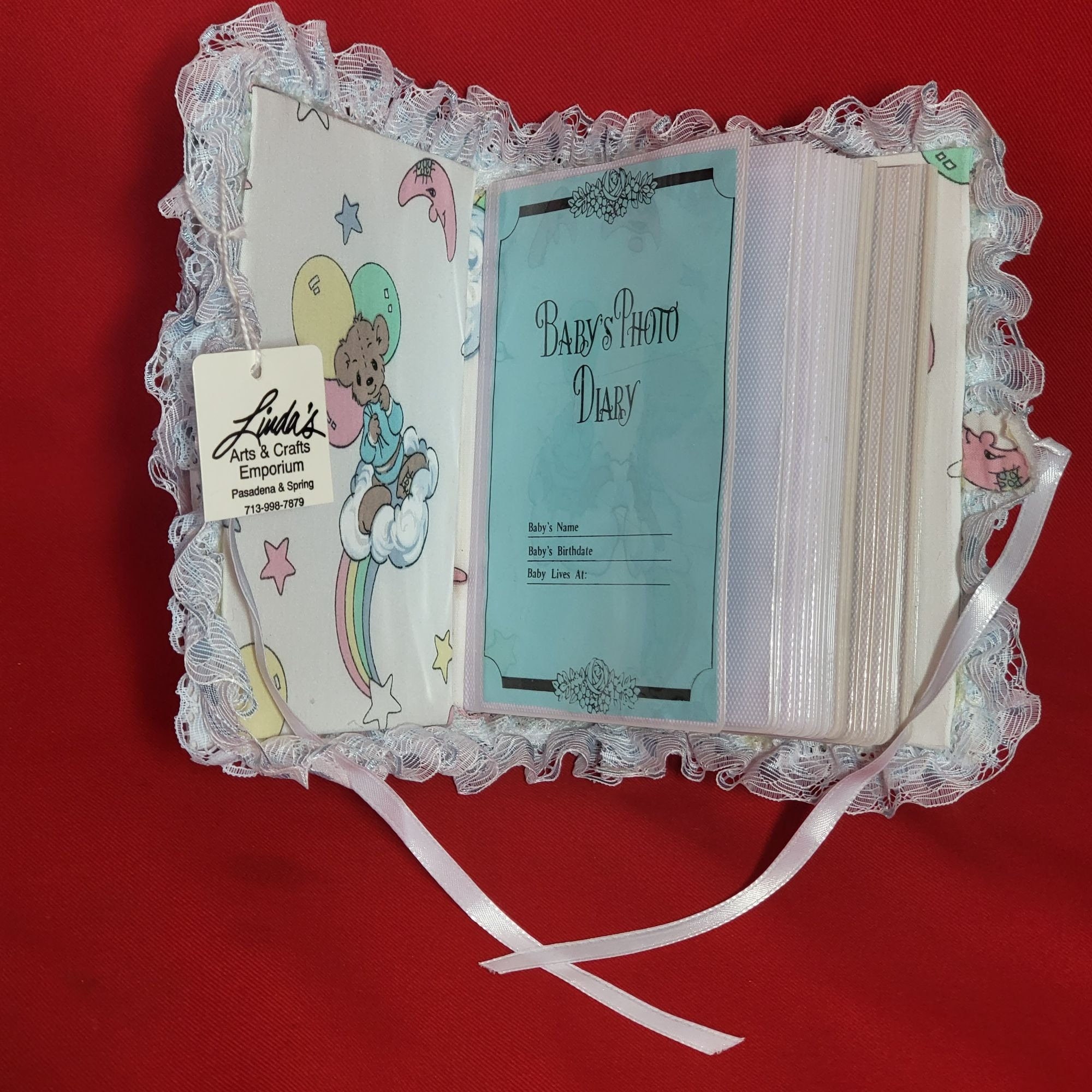 Vintage Baby Photo Diary Album Fabric Blue Lace Newborn Baby Shower ...