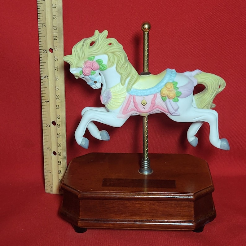 Vintage Musical Carousel Horse Bisque Porcelain Wood Base Plays Wind ...