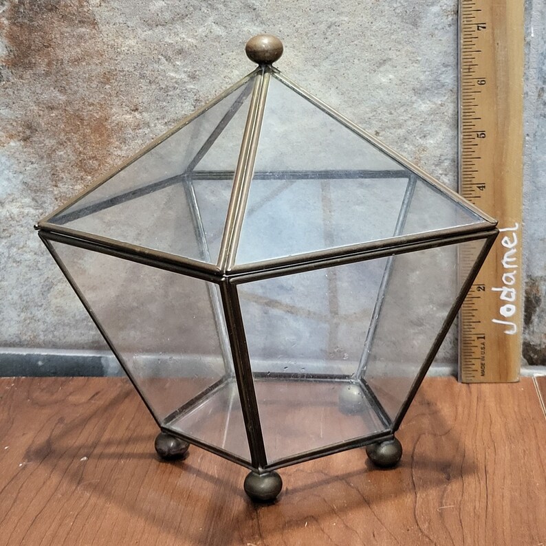 Vintage Brass Glass Pentagon Pyramid Dome Display Case - Etsy