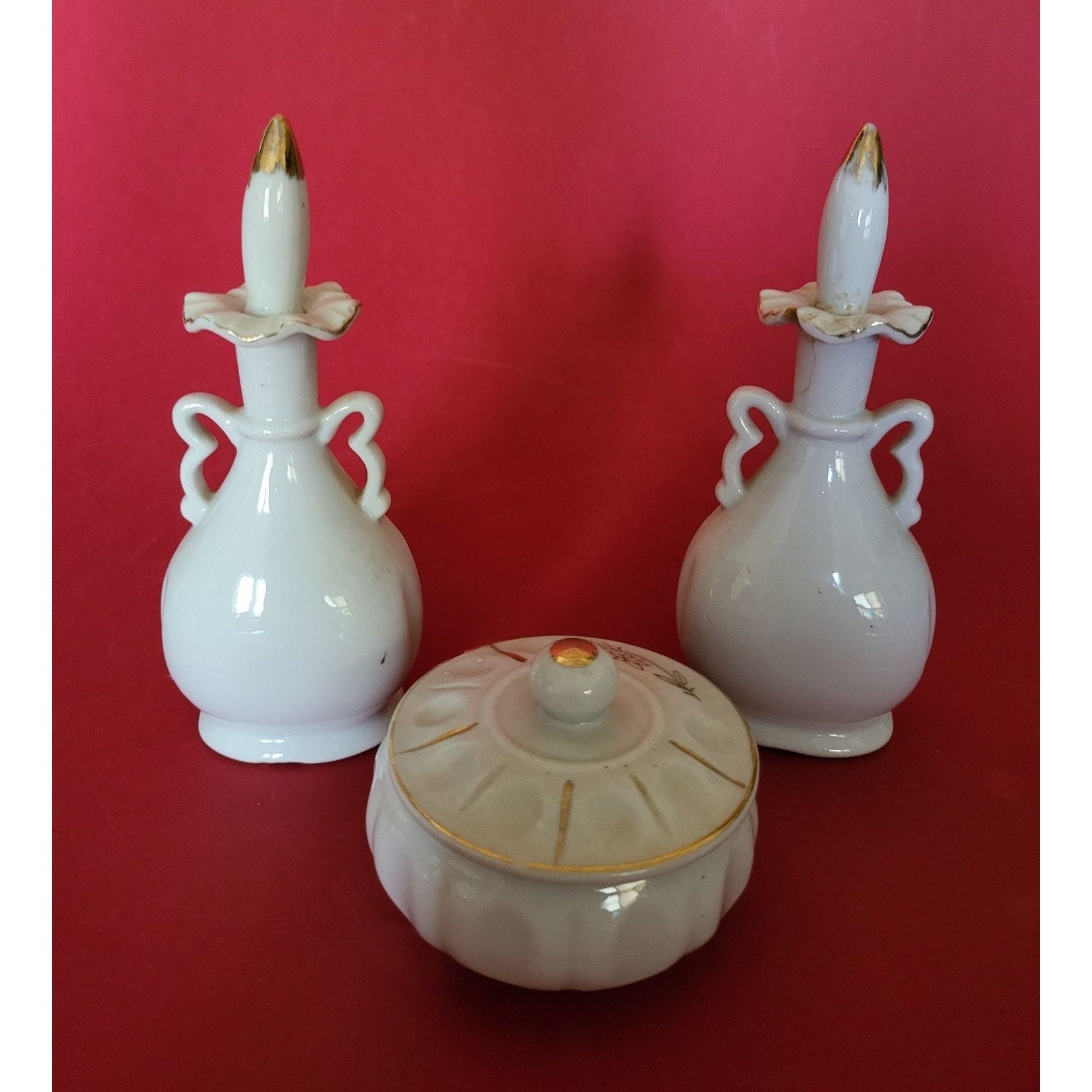 Vintage Porcelain Perfume Bottles With Stoppers Floral Pattern and ...