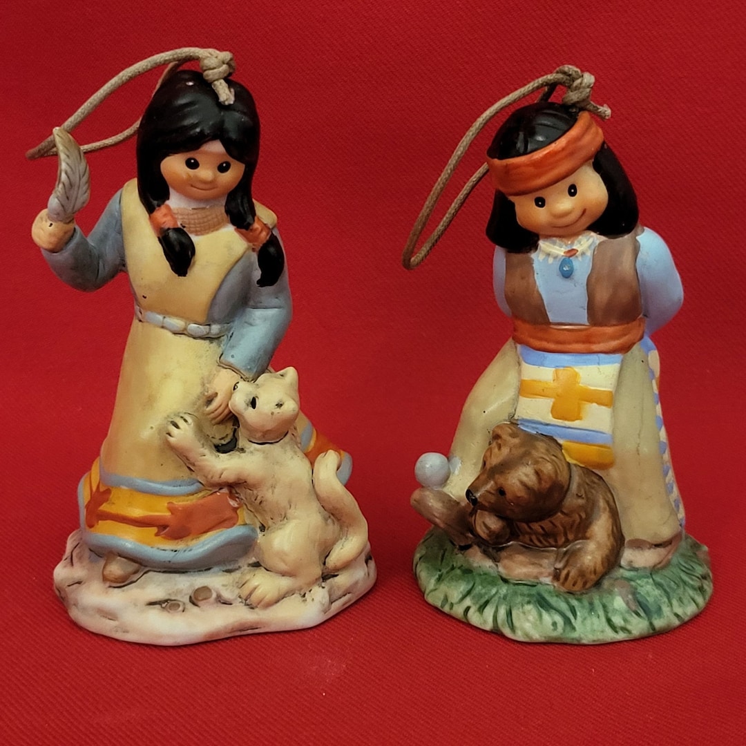 VTG Native American Indian Figurine Bell Ornaments Set of 2 - Etsy