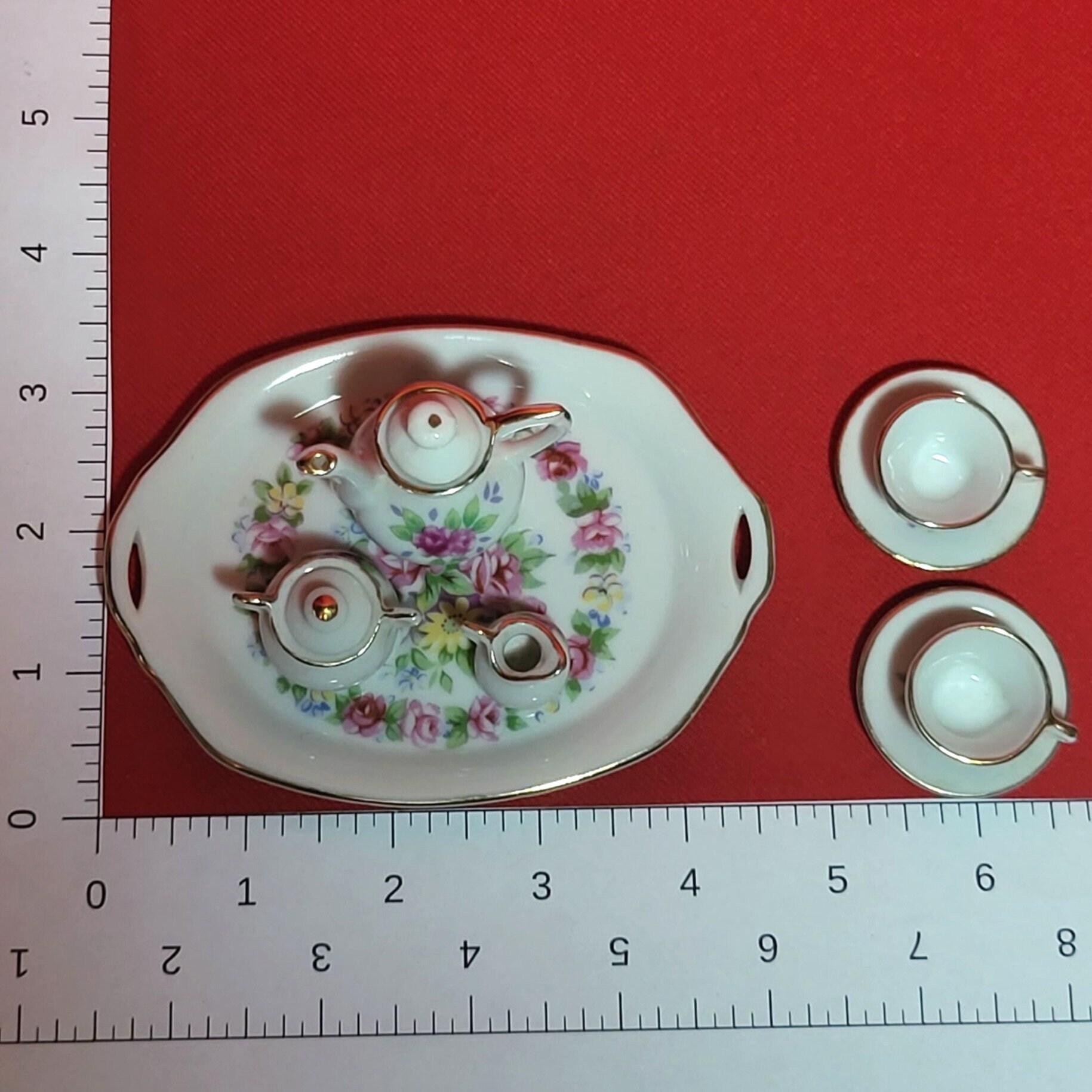 VTG Miniature Tea Set Pink Roses Gold Trim 10 Pc - Etsy