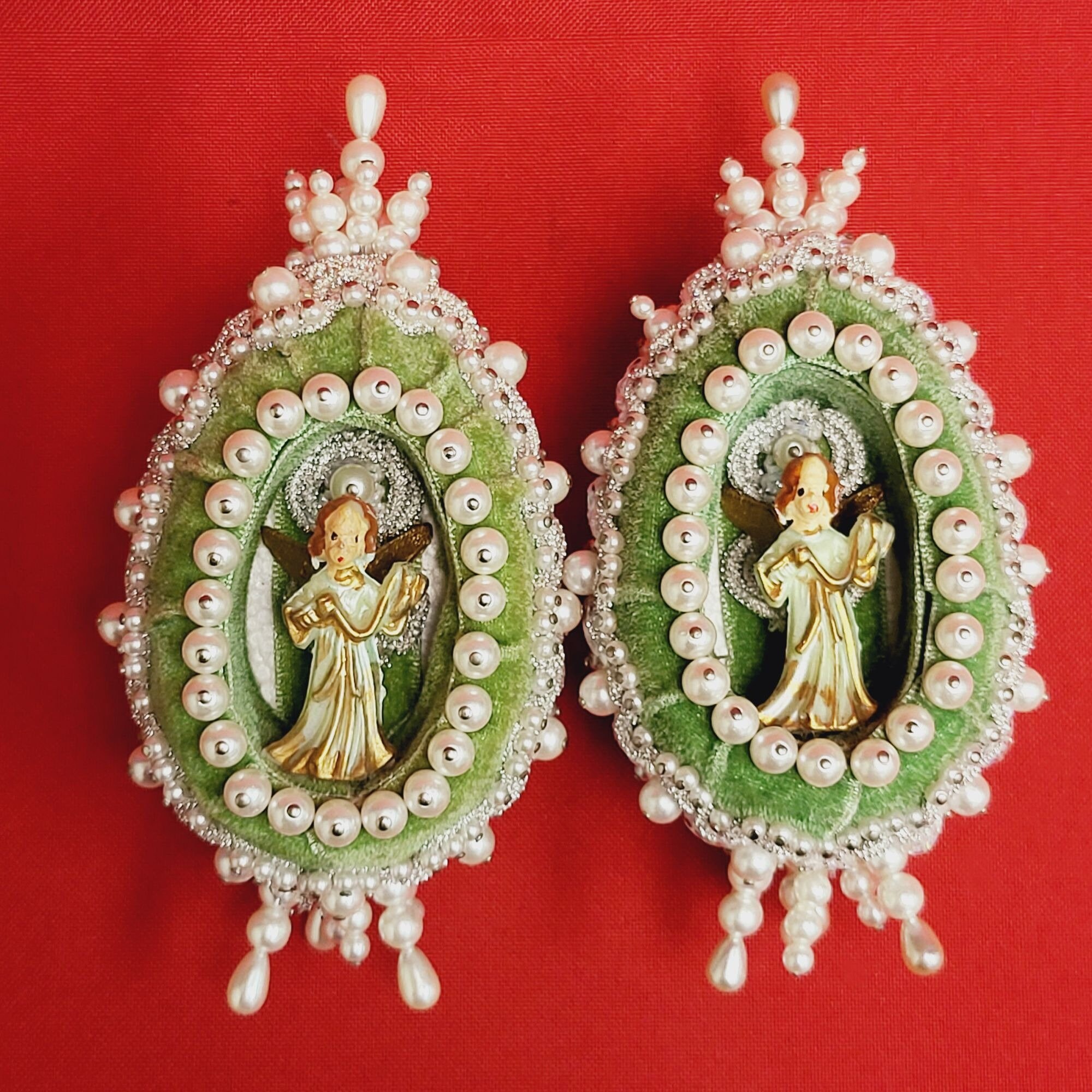 Vintage Jeweled Push Pin Angel Egg Angel Figurine Faux Pearl Beads Set ...
