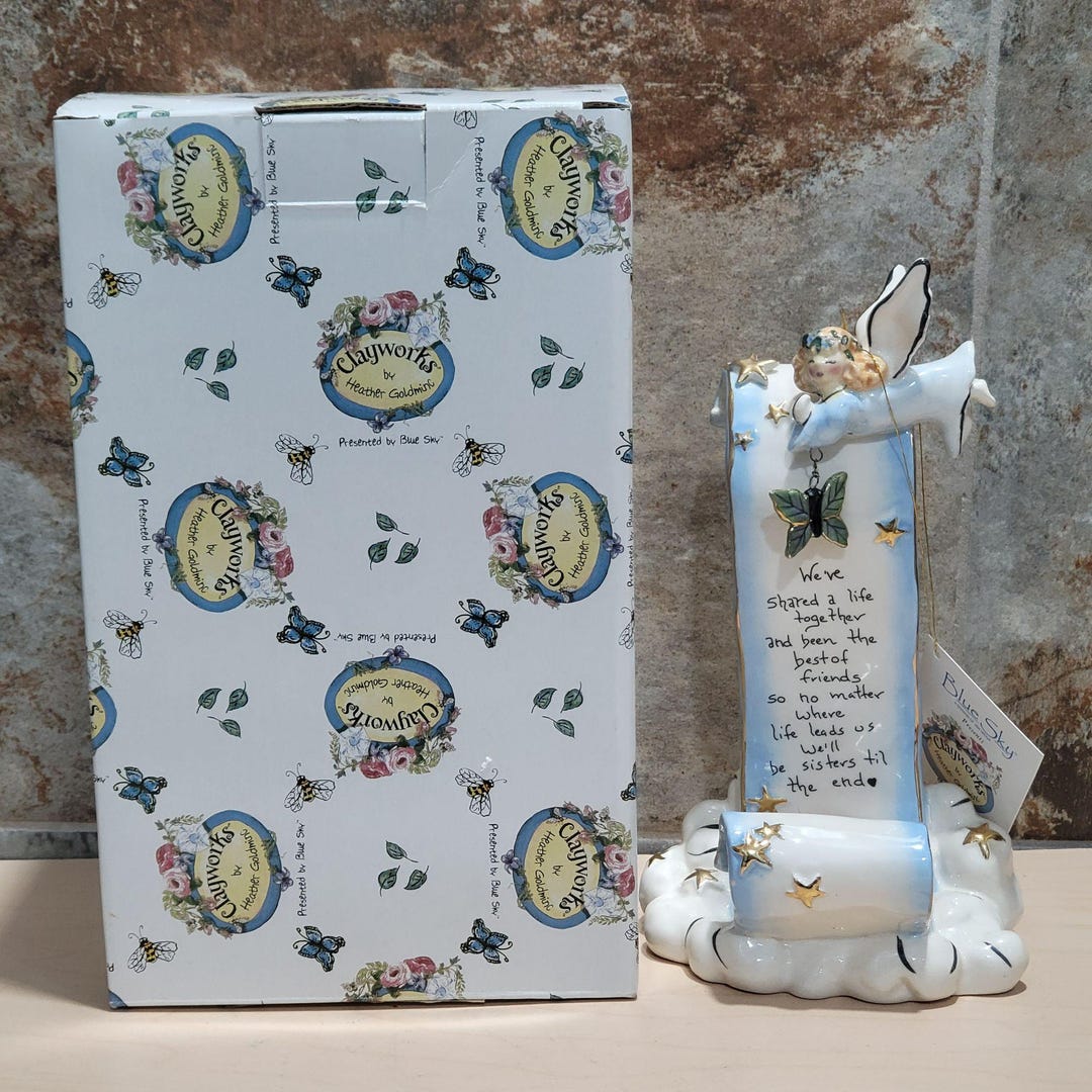 Blue Sky Clayworks Heather Goldsmith Tealight Holder Butterfly Scroll ...