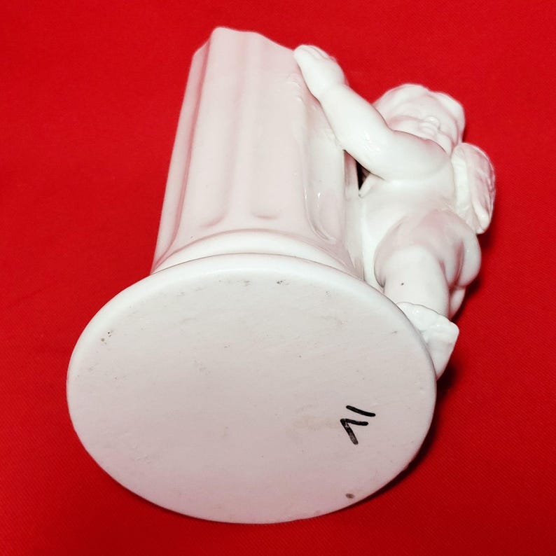 White Ceramic Angel Cherub Boy Standing Next to Pillar Vase - Etsy