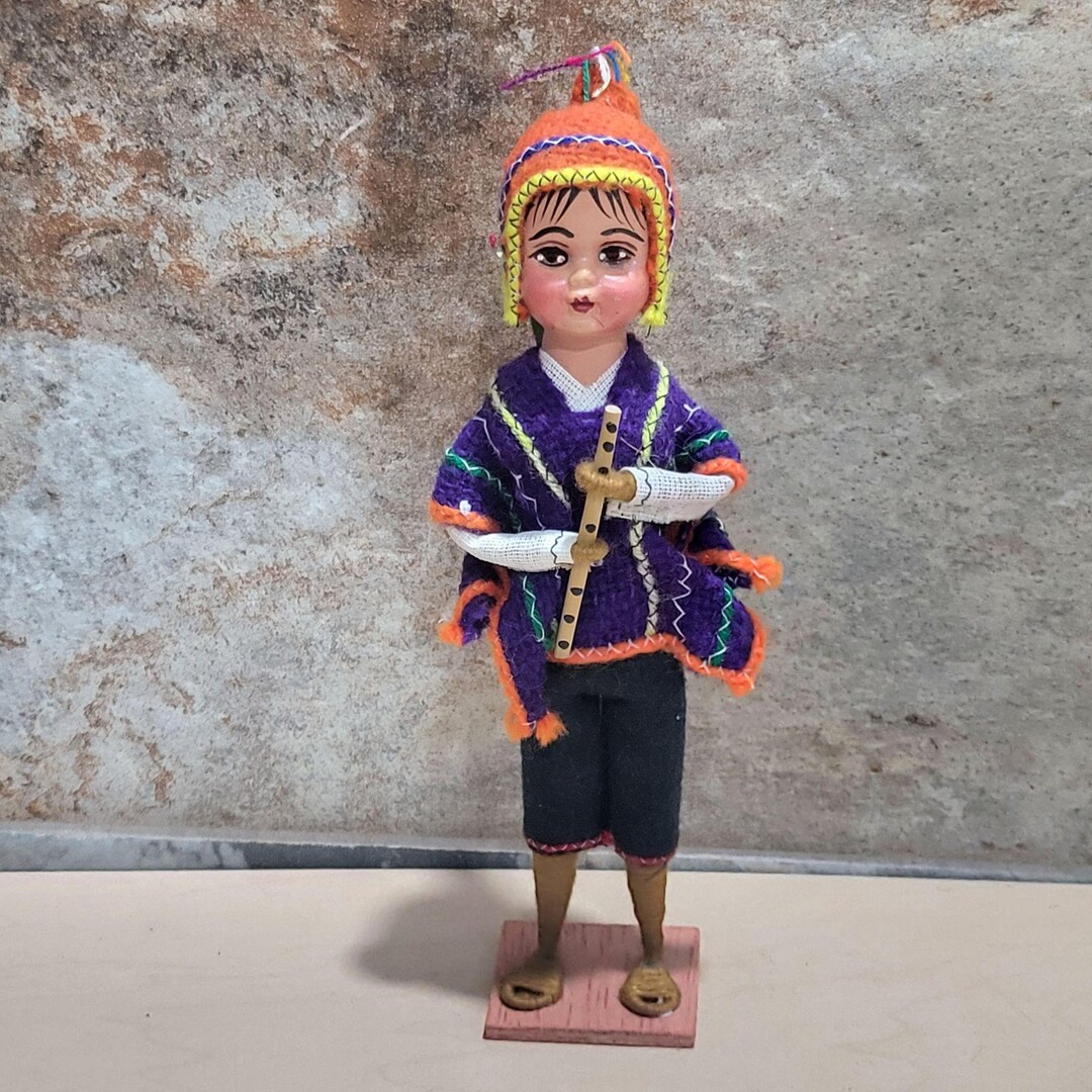 Vintage Peruvian Doll Handmade Peru Woven Cloth Hand Painted Folk Art ...