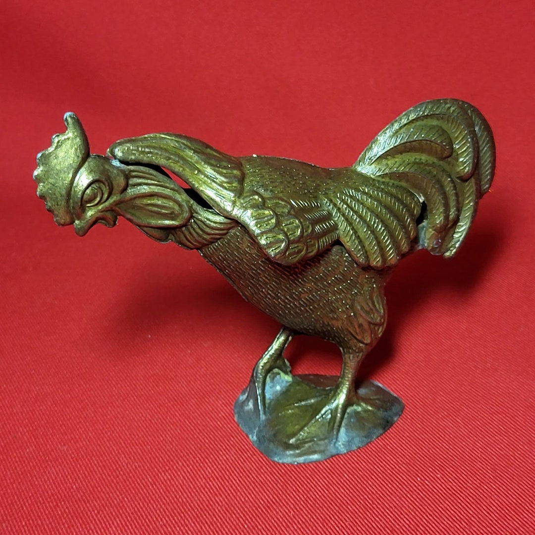 Vintage Brass Ashtray Rooster Figurine Bird Statuette Decorative Ash ...