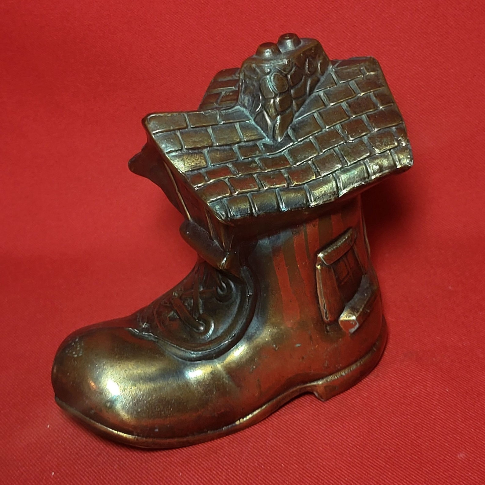 Vintage Bronze Cast Metal Old Woman Lived Shoe House Coin Bank - Etsy
