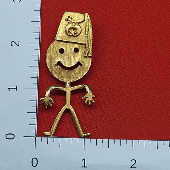 Vintage Masonic Wearing Fez Stickman Brooch Pin Gold … - Gem