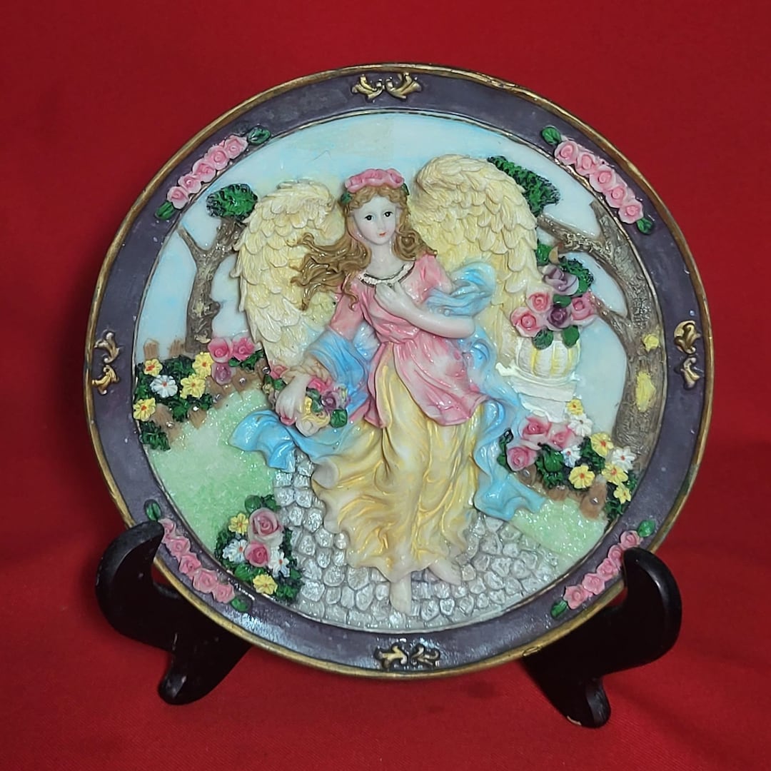 VTG 3D Decorative Angel Plate Angel Flowers Garden Porcelain - Etsy UK