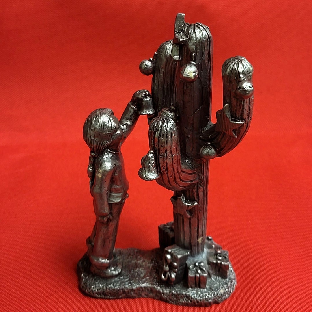 VTG Michael Ricker Pewter Girl Decorating Saguaro Cactus Christmas ...