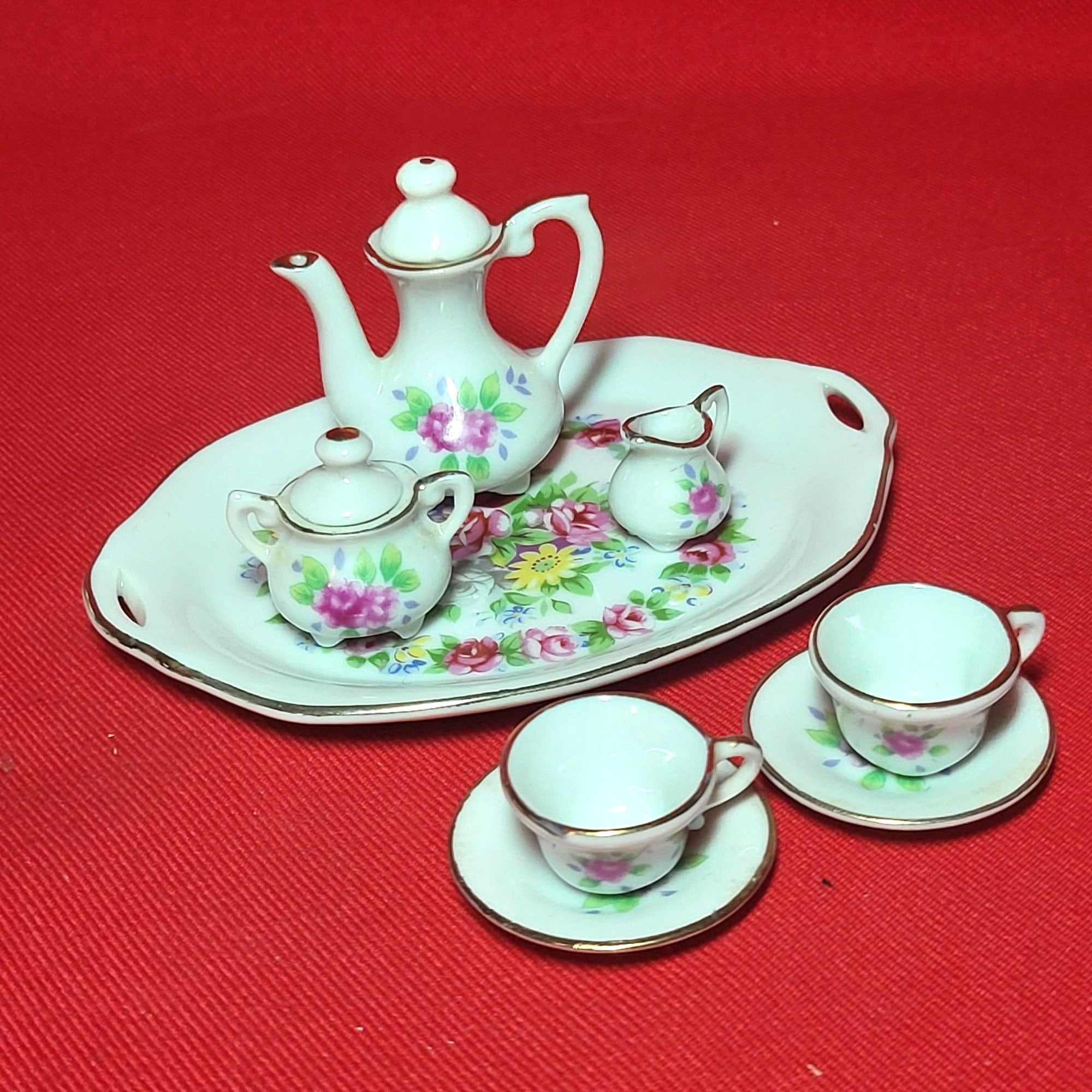 VTG Miniature Tea Set Pink Roses Gold Trim 10 Pc - Etsy