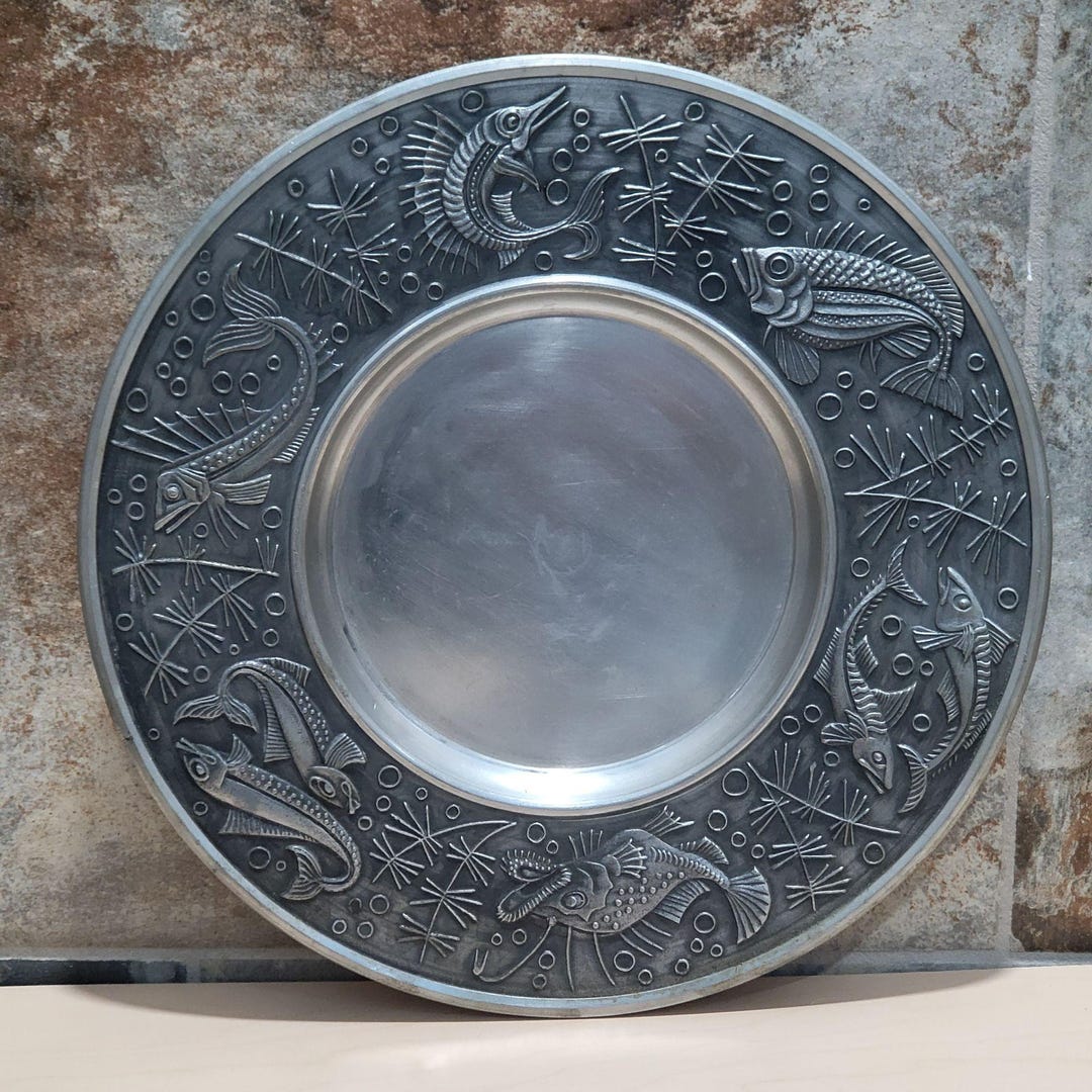 Vintage German Pewter Decorative Plate Wall Mounted Fish Motif - Etsy