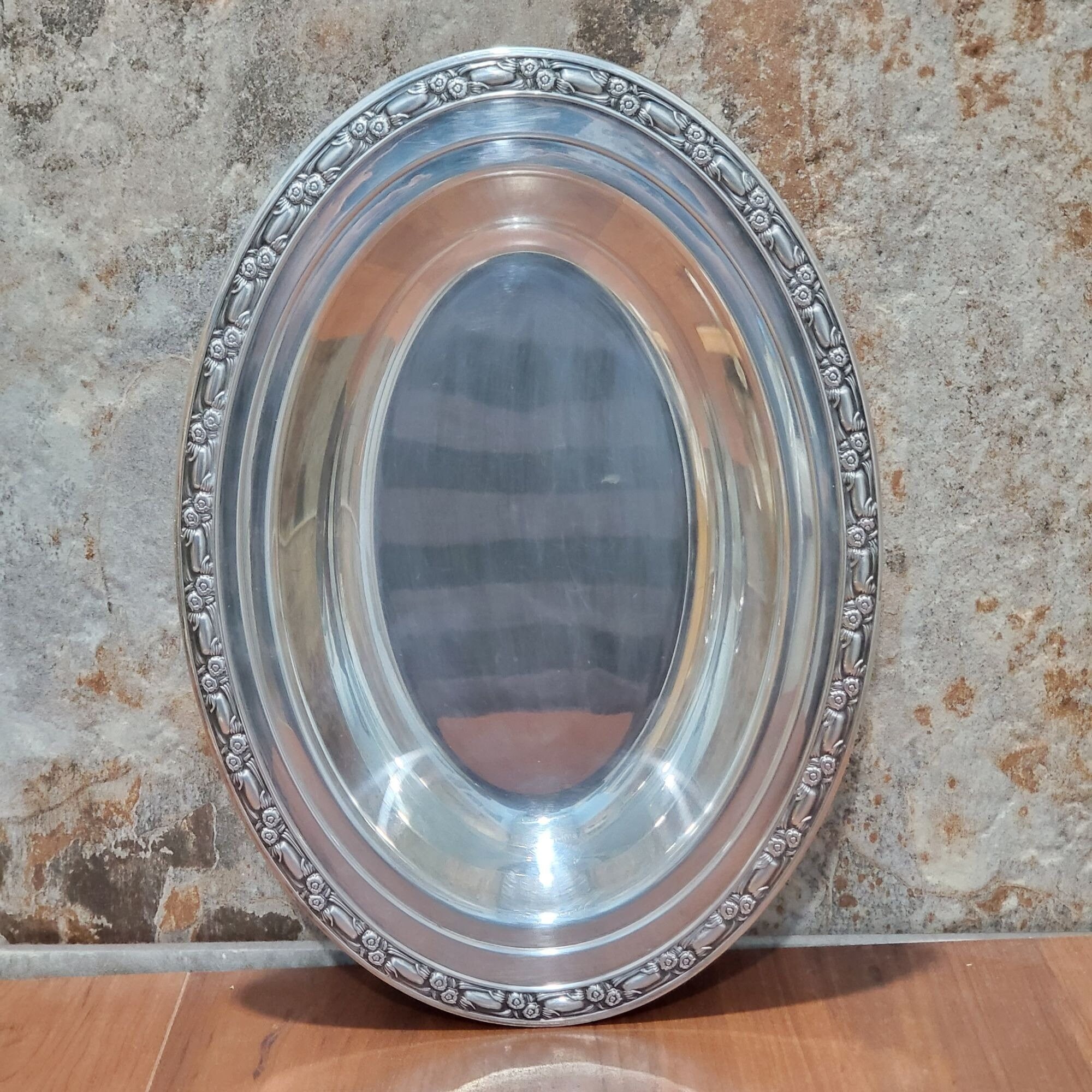 Vintage Oneida Silversmith Large Oval Silverplate Serving Tray Platter ...
