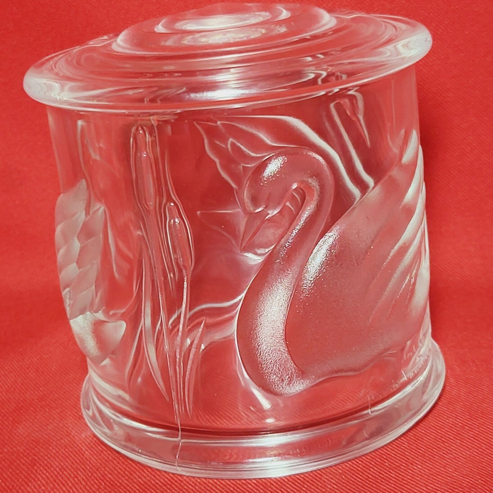 Vintage Crystal Frosted Embossed Glass Swan Jar With Lid Trinket Candy ...