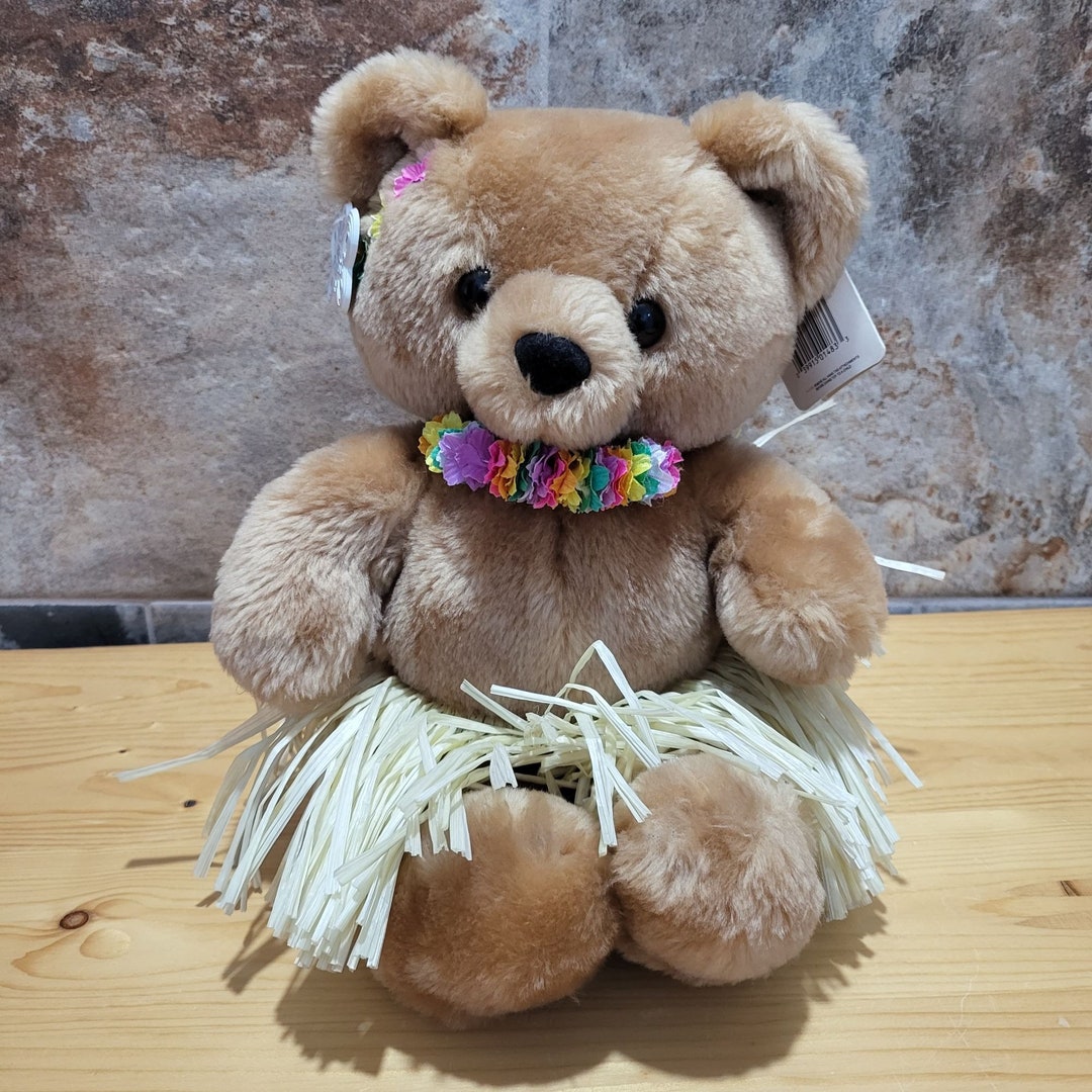 VTG Russ Luv Pets Get A Way Bear Plush Brown Hula Hawaii Grass Skirt ...