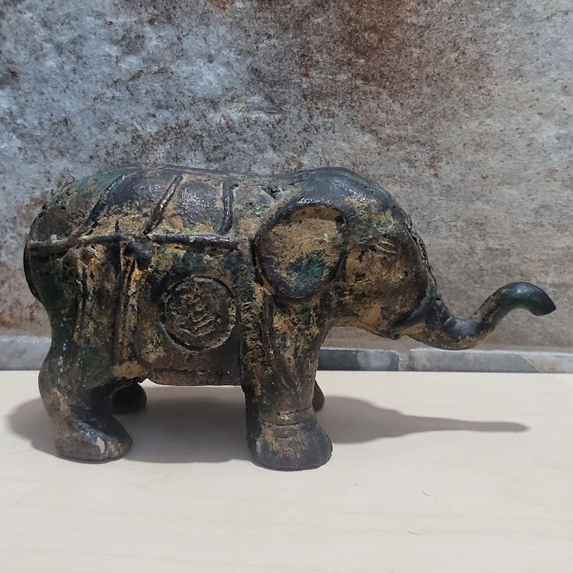 Antique Cast Iron Metal Elephant Figurine Statue Dark Patina - Etsy