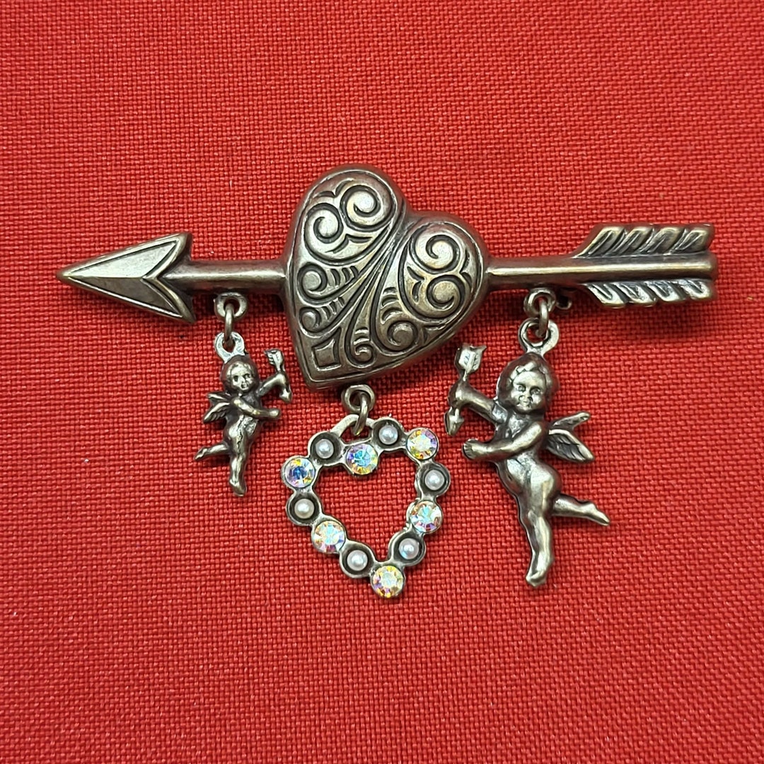 VTG Pin Brooch Arrow Through the Heart Hanging Angels - Etsy