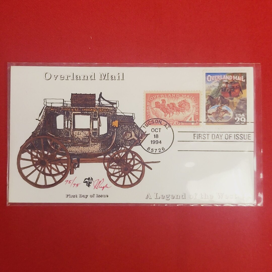 First Day of Issue Stamp Cache Envelope and Enclosure Overland Mail A ...