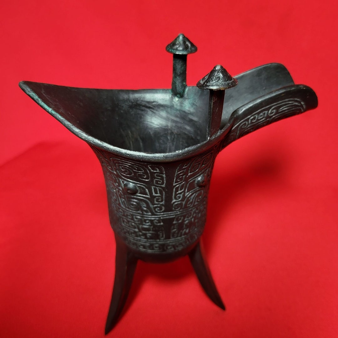 Vintage Antique Chinese Jue Ceremonial Ritual Bronze Wine Vessel Mug - Etsy