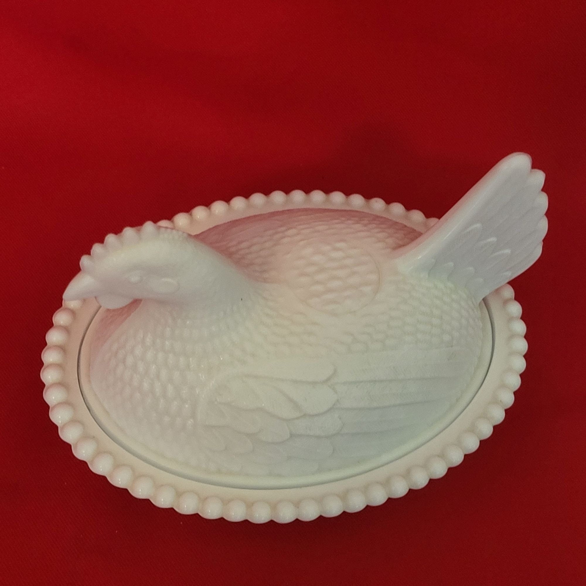 VTG White Milk Glass Chicken Hen on Nest Covered Trinket Oval Candy ...