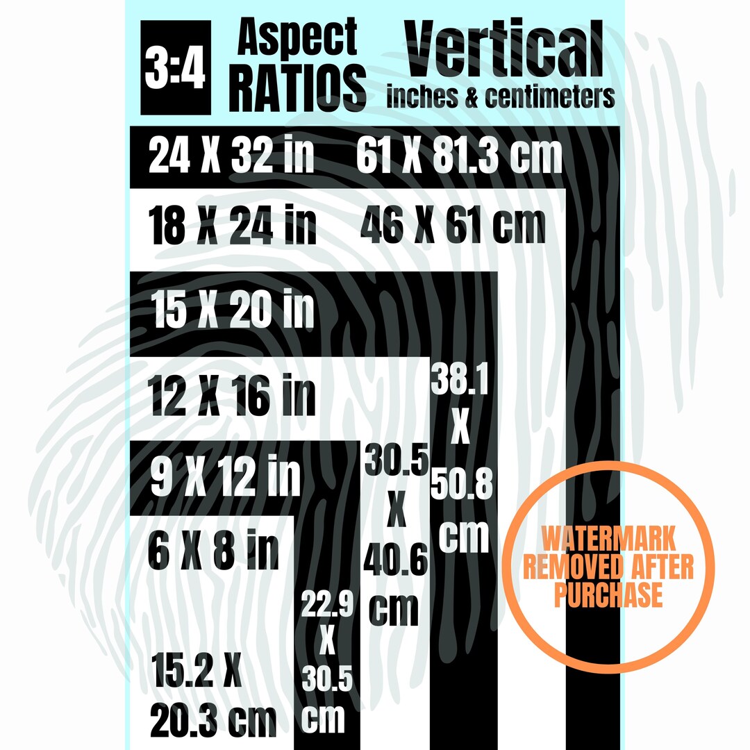 3:4 Aspect Ratios Vertical Wall Art Print Size Guide Digital Download ...
