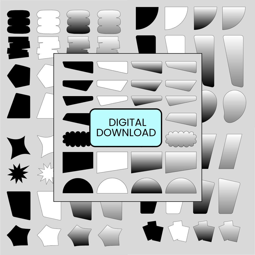 Black White Shape Forms Clipart Bundle, Collage Doodle Die Cut Motifs ...