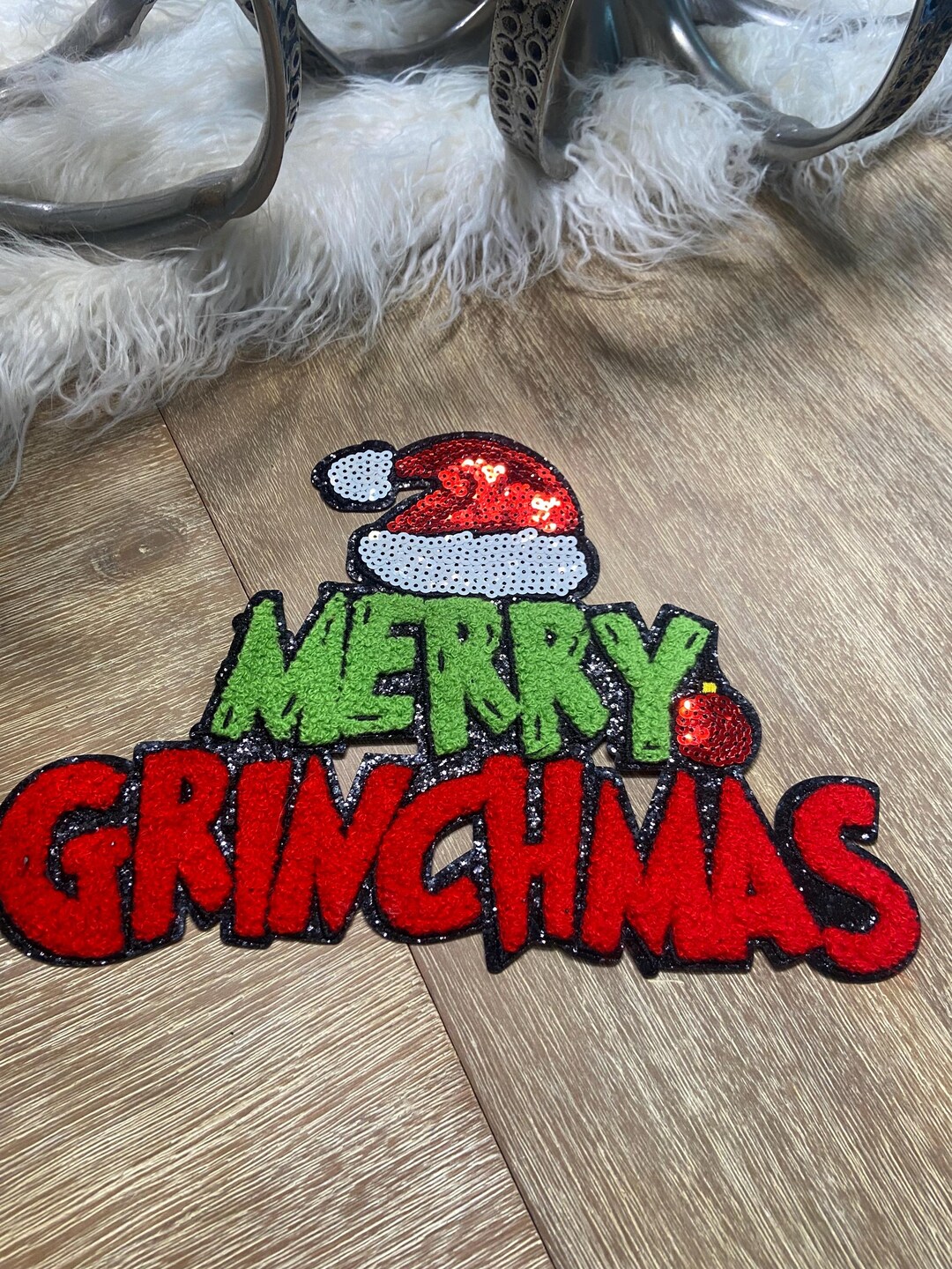 Grinch Christmas Chenille Patch - Etsy