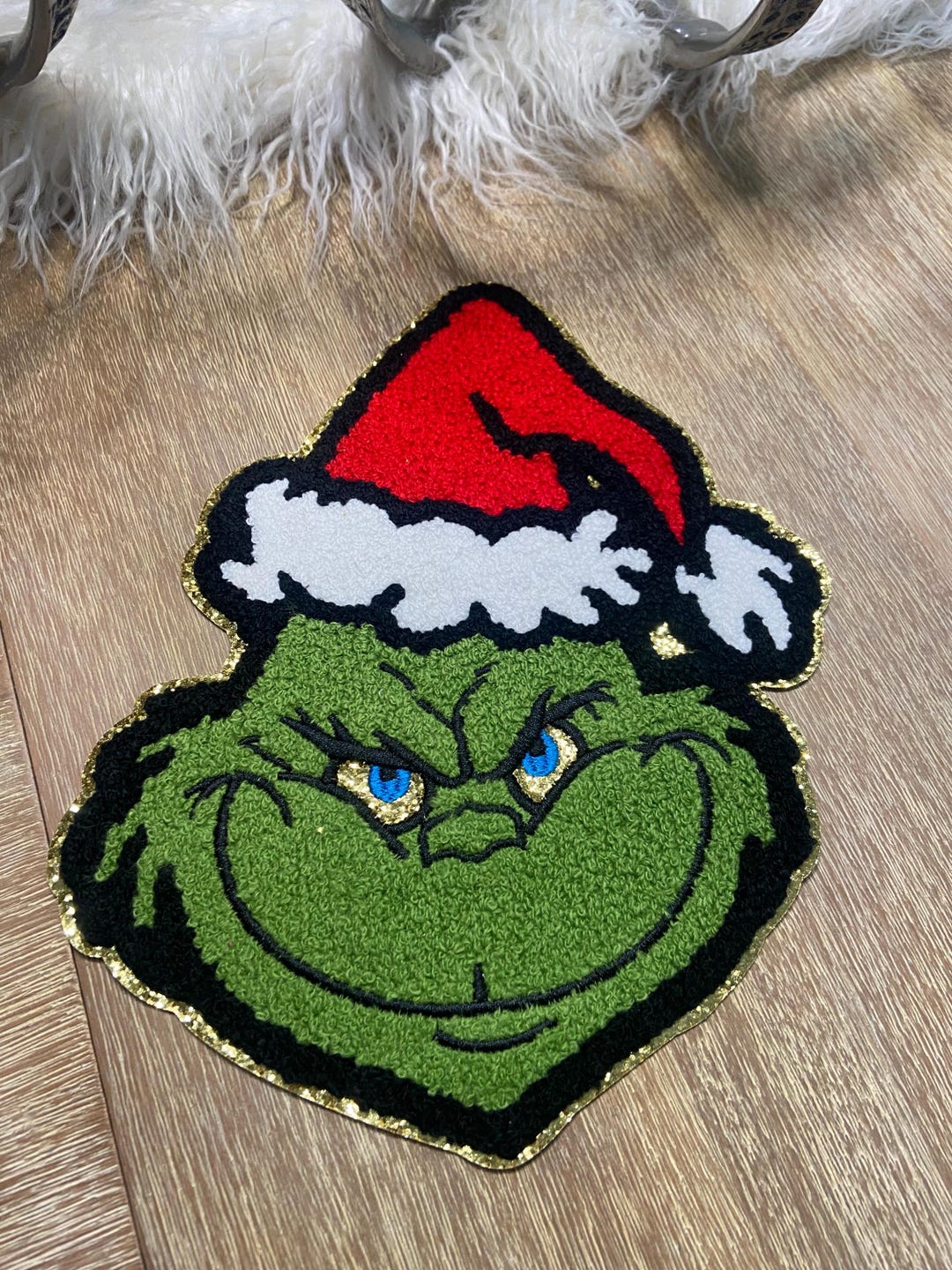 Grinch Face Christmas Chenille Patch - Etsy