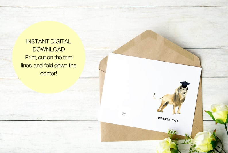 Lion Grad Card // Mastered It // Graduation Card // Master's Degree ...