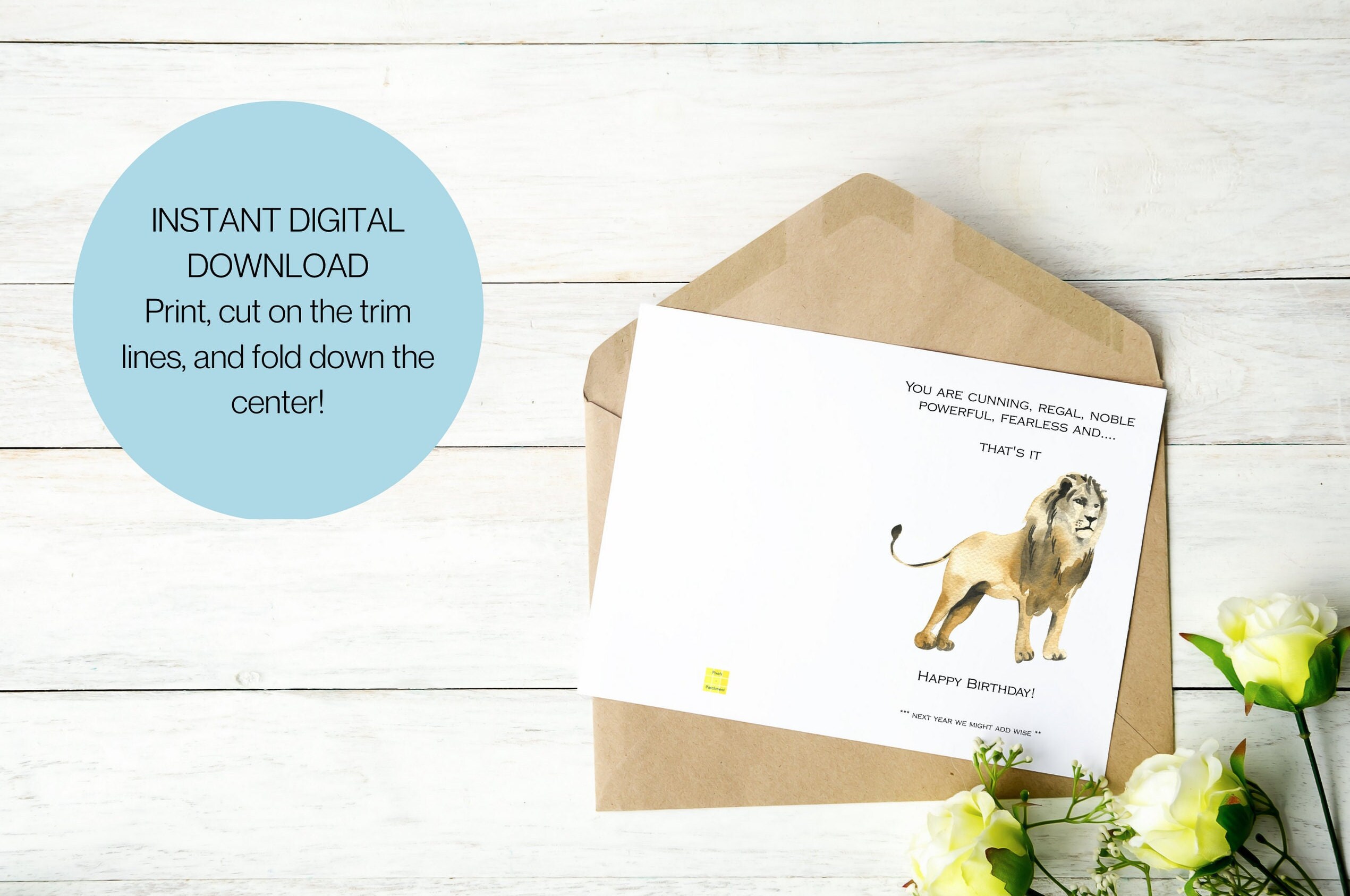 Lion Birthday Card // Cute Birthday Card // Instant Digital Download ...