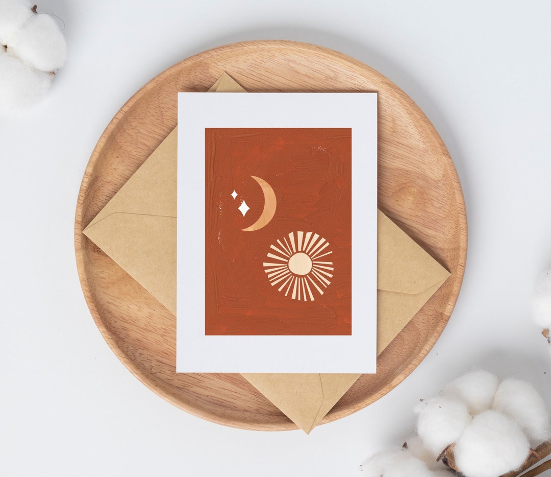 Sun and Moon Abstract Card // Cute Boho Card // Blank Inside // Instant ...