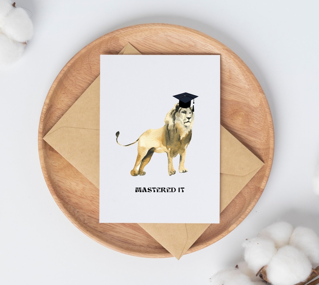 Lion Grad Card // Mastered It // Graduation Card // Master's Degree ...