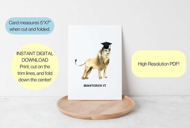 Lion Grad Card // Mastered It // Graduation Card // Master's Degree ...