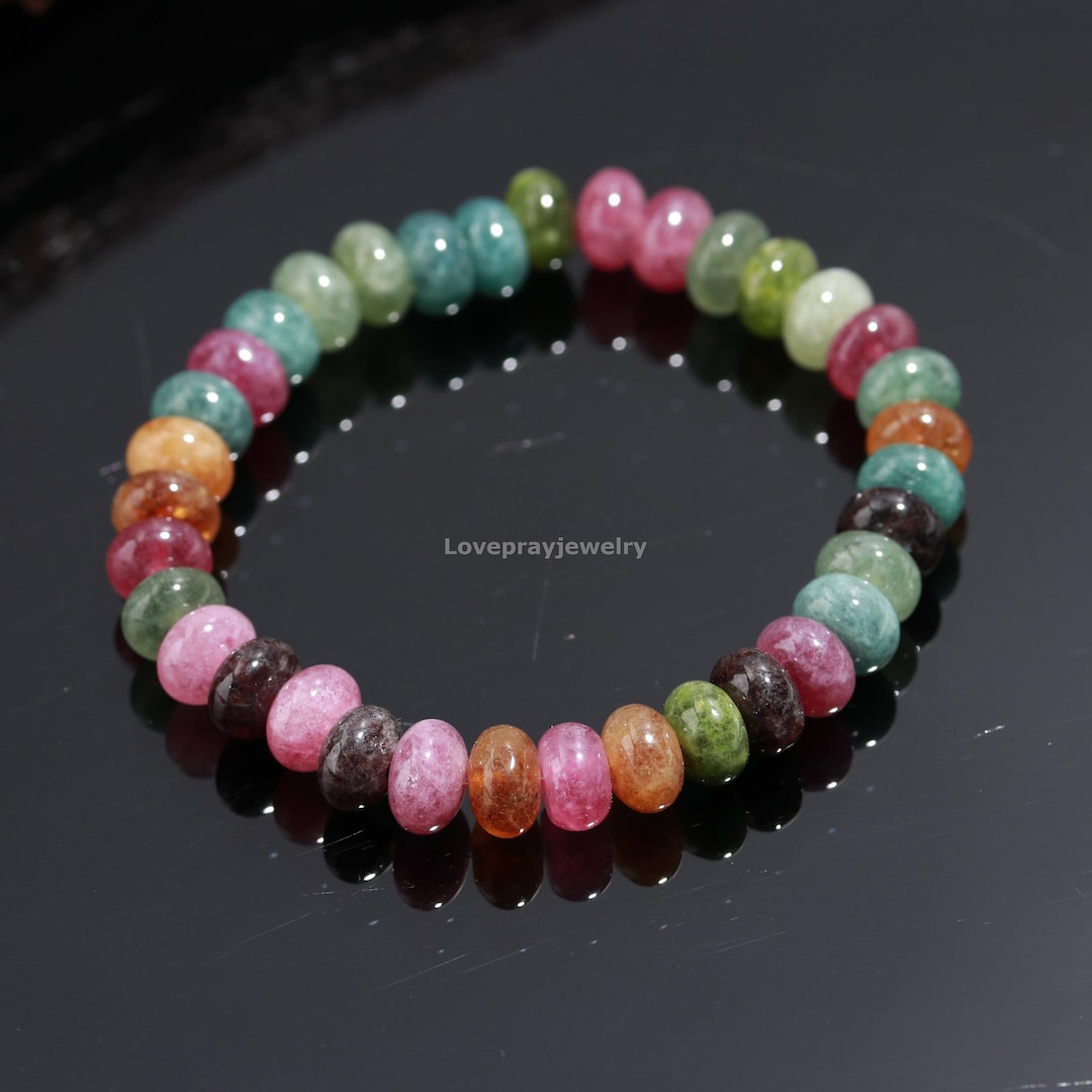 Multi Tourmaline Quartz Bracelet: Smooth Rondelle Gemstone Beads - Etsy