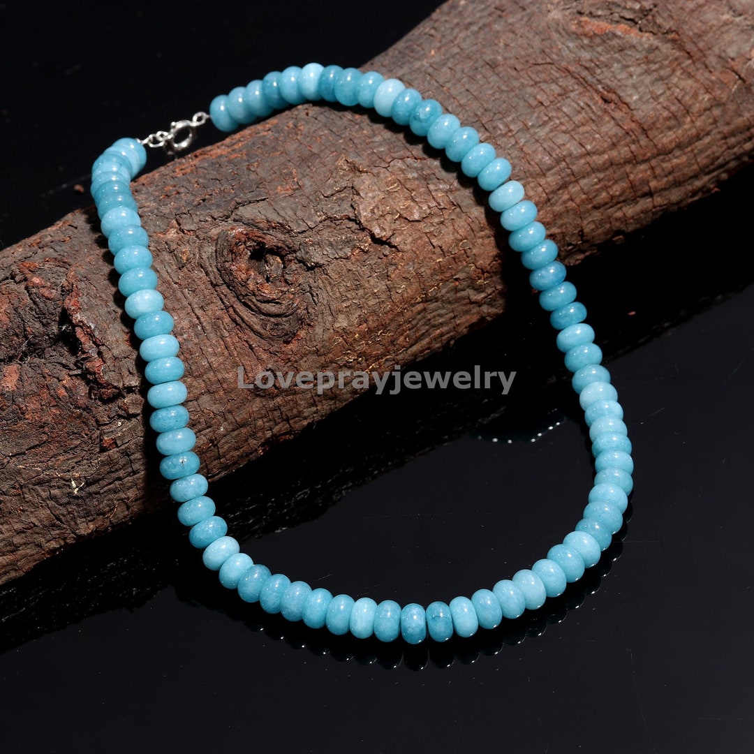 Neon Blue Apatite Quartz Necklace, Neon Apatite Quartz Smooth Rondelle ...