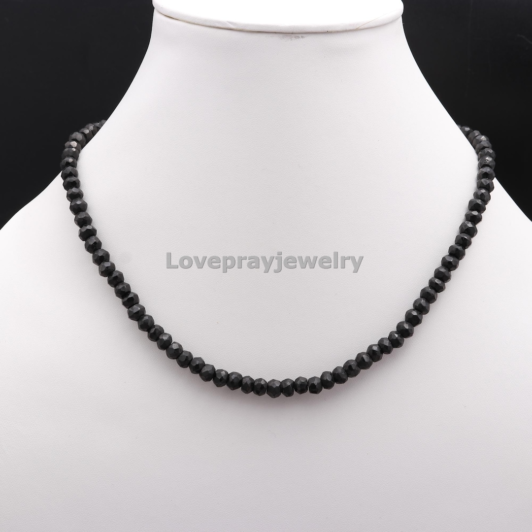 Black Spinel Necklace, Natural Black Spinel Faceted Rondelle Beaded ...