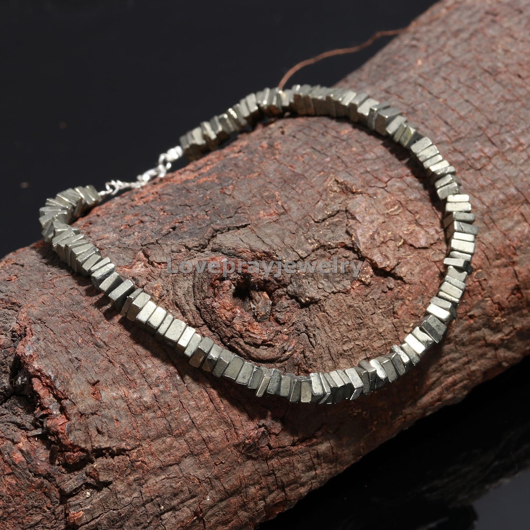 Pyrite Bracelet, AAA Grade, Natural Pyrite Smooth Heishi Square Beaded ...