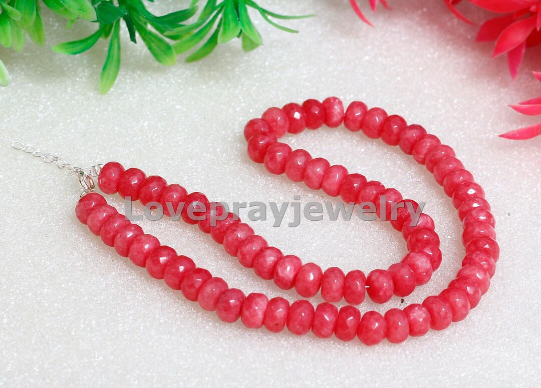 Coral Red Quartz Necklace, Red Color Quartz Faceted Rondelle Gemstone ...