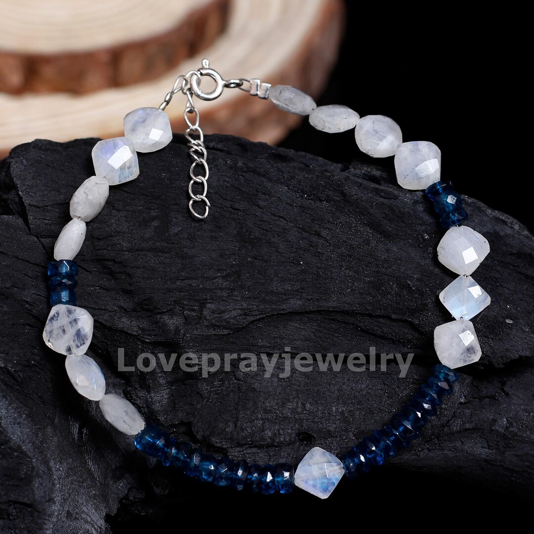 Buy Unique Handmade Bracelet , Natural Flashy Moonstone Faceted Fancy ...