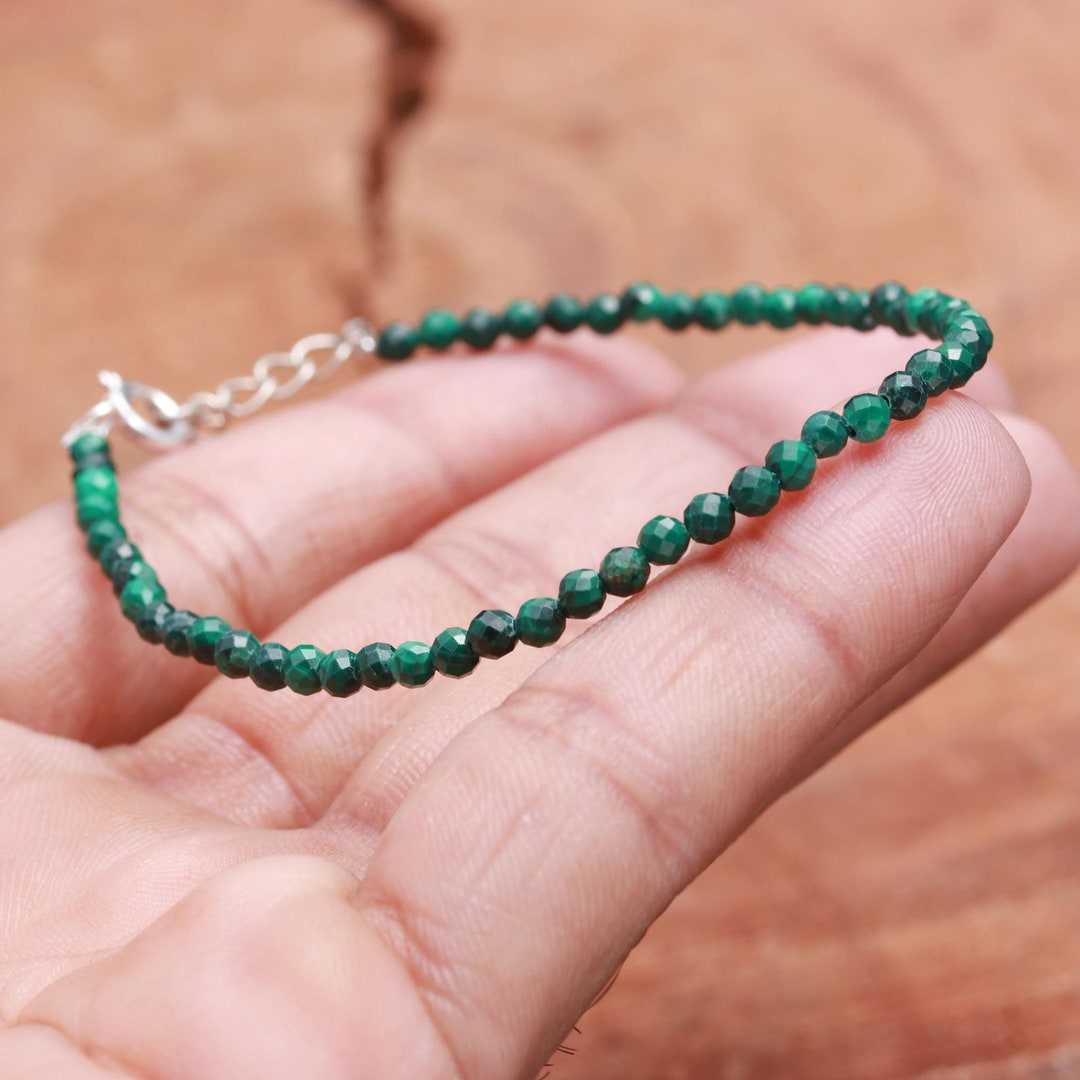 Malachite Bracelet, Natural Malachite Faceted Round Beaded Bracelet, 3 ...