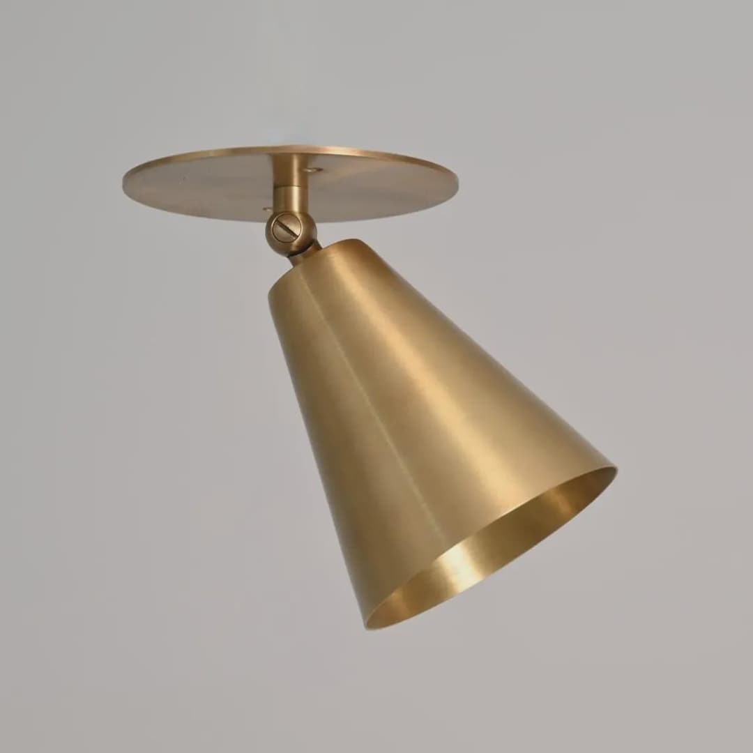 Mid Century Modern Brass Cone Spotlight - Adjustable Flush Mount ...
