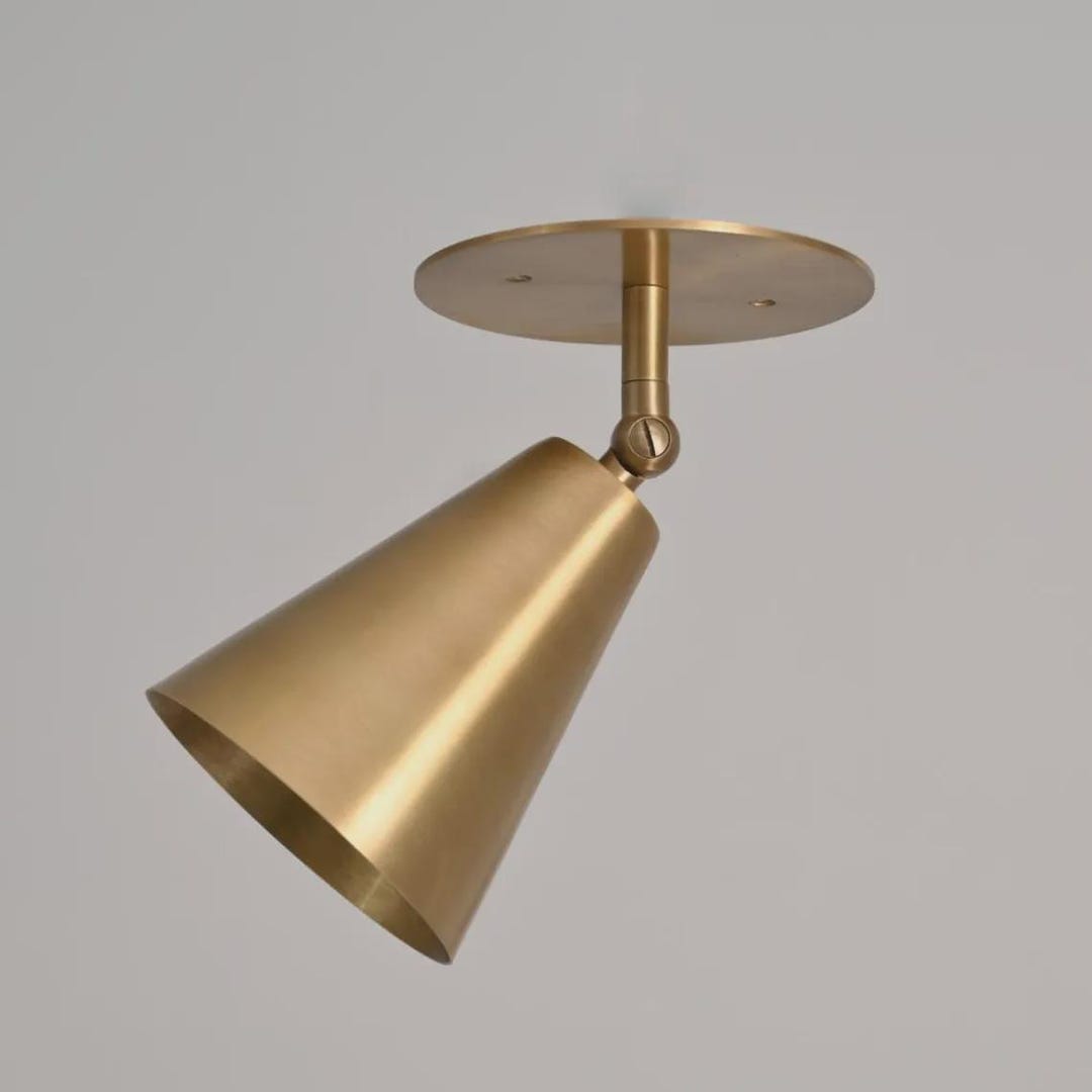 Mid Century Modern Brass Cone Ceiling Light | Adjustable Spotlight - Etsy