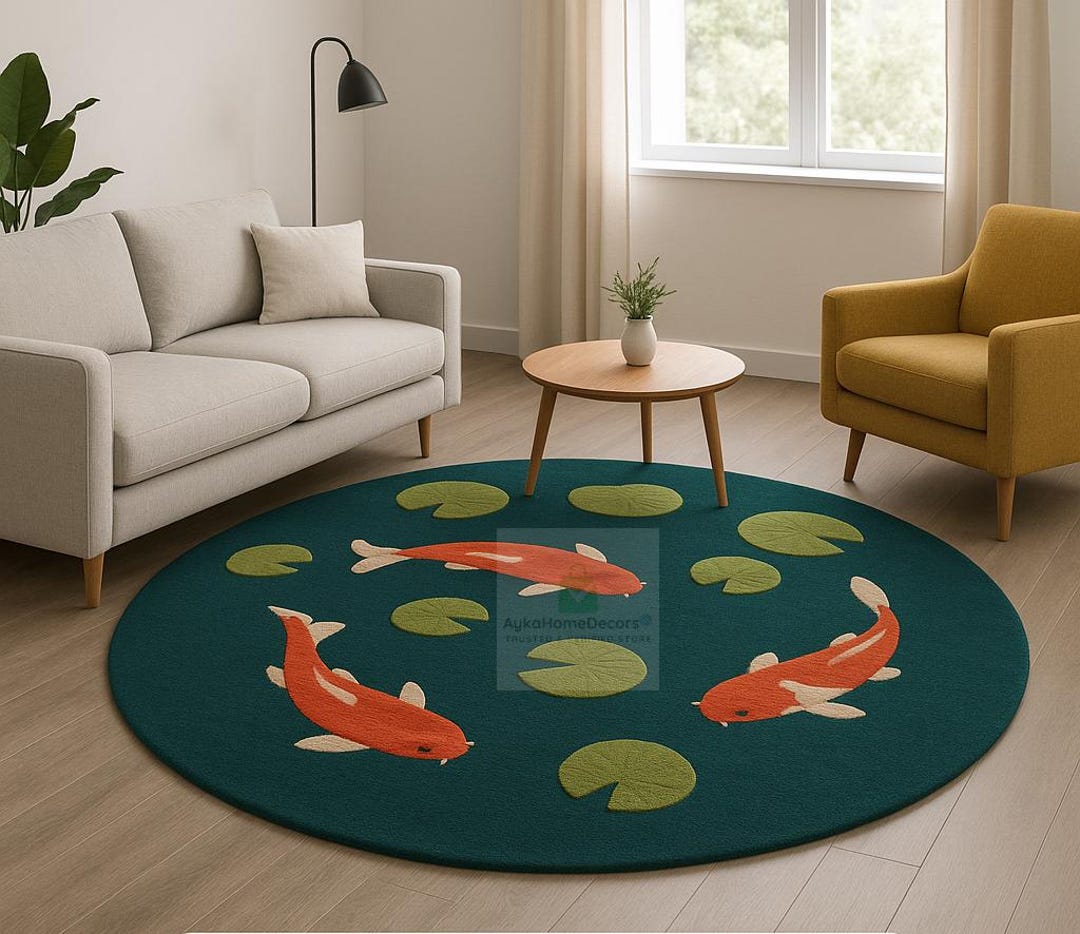 Hand-tufted Wool Koi Fish Round Rug – Pond Design Carpet - Etsy