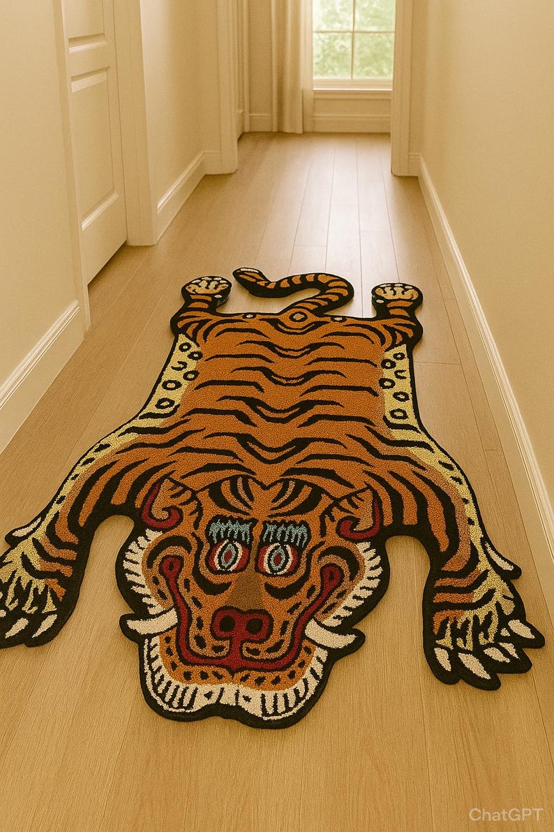 Tiger Tufted Rug, Handmade Tiger Area Rug, Large Animal Rug, Luxury ...