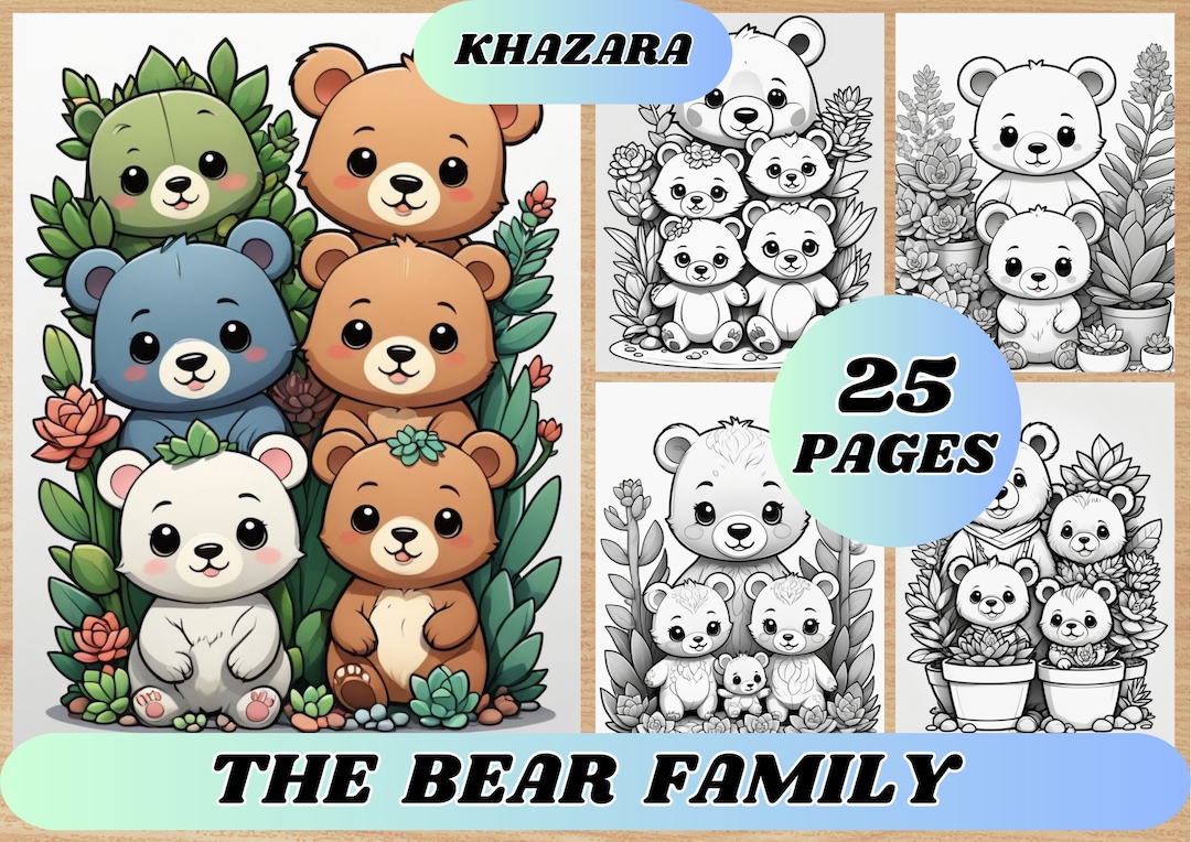 The Bear Family Animal Coloring Pages Adult and Kids Coloring Book ...