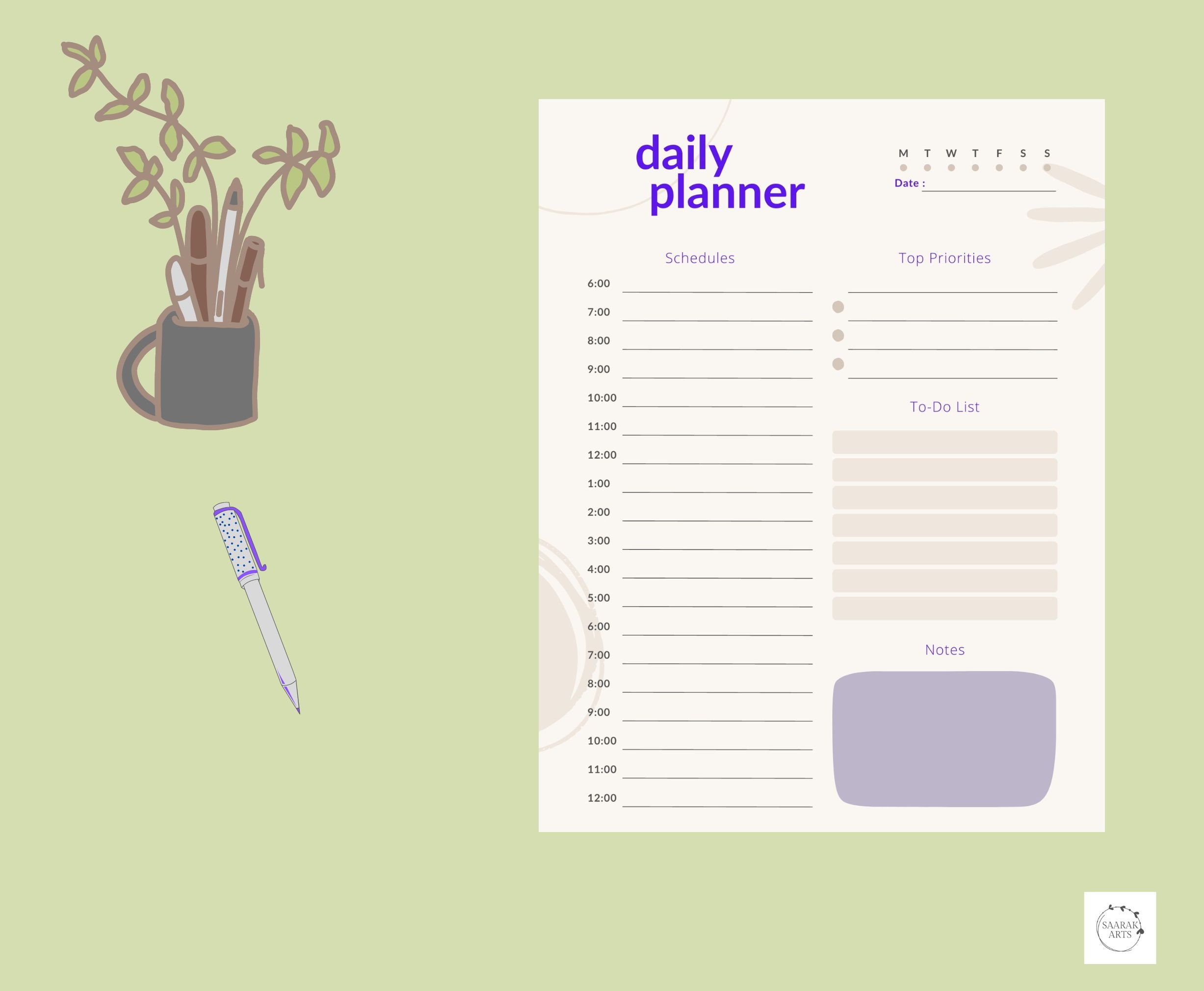 Daily Planner Pdf, Printable Pdf, Instant Download Productivity Planner ...
